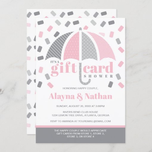 Gift Card Shower Invitation in Pink and Gray | Zazzle