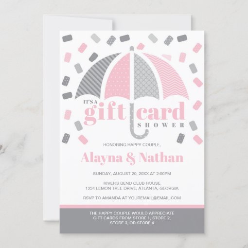 Gift Card Shower Invitation in Pink and Gray | Zazzle