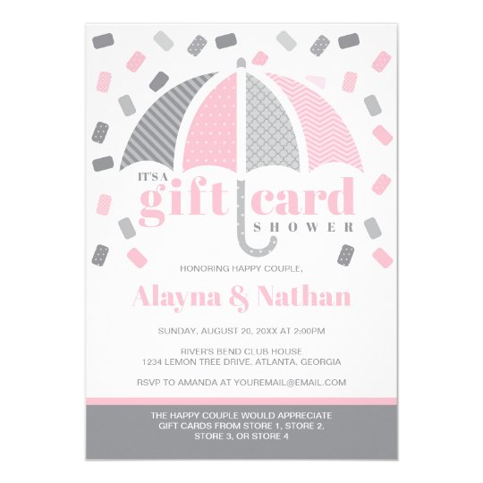 Gift Card Shower Invitation in Pink and Gray | Zazzle.com