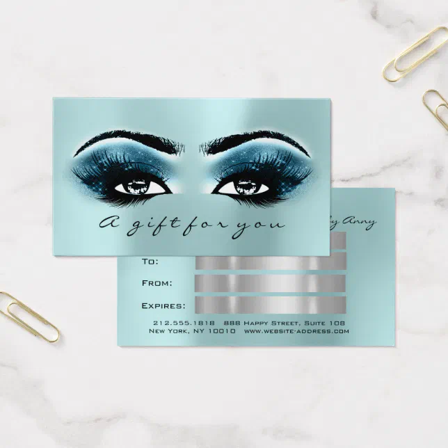 Gift Certificate Blue water Gold Lashes Makeup | Zazzle