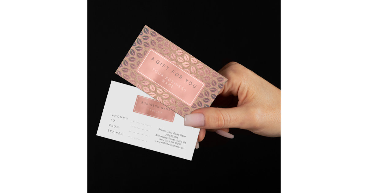Gift Certificate Card Customized Pink Rose Gold | Zazzle