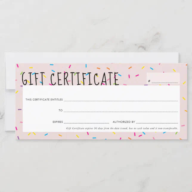 GIFT CERTIFICATE cute fun colorful sprinkles party | Zazzle