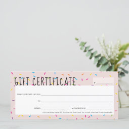 GIFT CERTIFICATE cute fun colorful sprinkles party | Zazzle