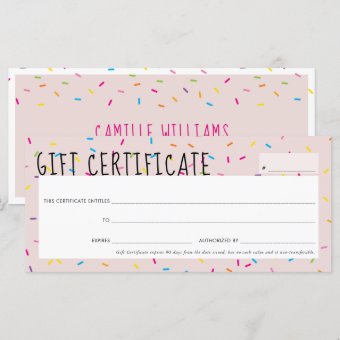 GIFT CERTIFICATE cute fun colorful sprinkles party | Zazzle