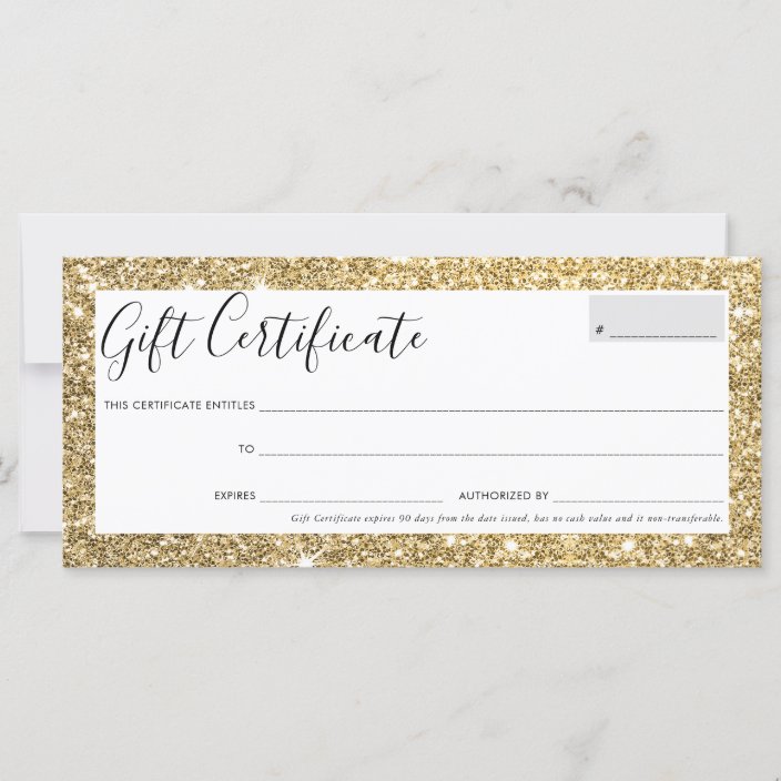 GIFT CERTIFICATE elegant chic glam gold glitter | Zazzle.com