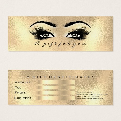 Gift Certificate Glass Gold Lashes Eyes Makeup | Zazzle