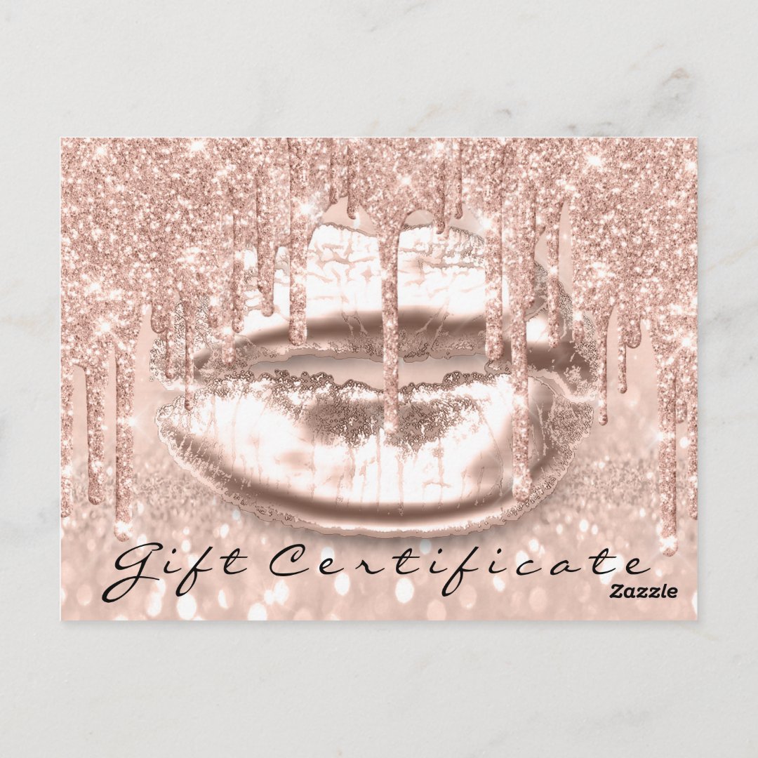 Gift Certificate Glitter Sparkly Kiss Lip Makeup Postcard | Zazzle