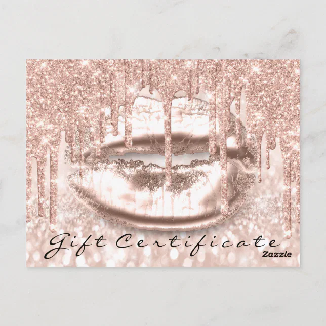 Gift Certificate Glitter Sparkly Kiss Lips Makeup Postcard | Zazzle