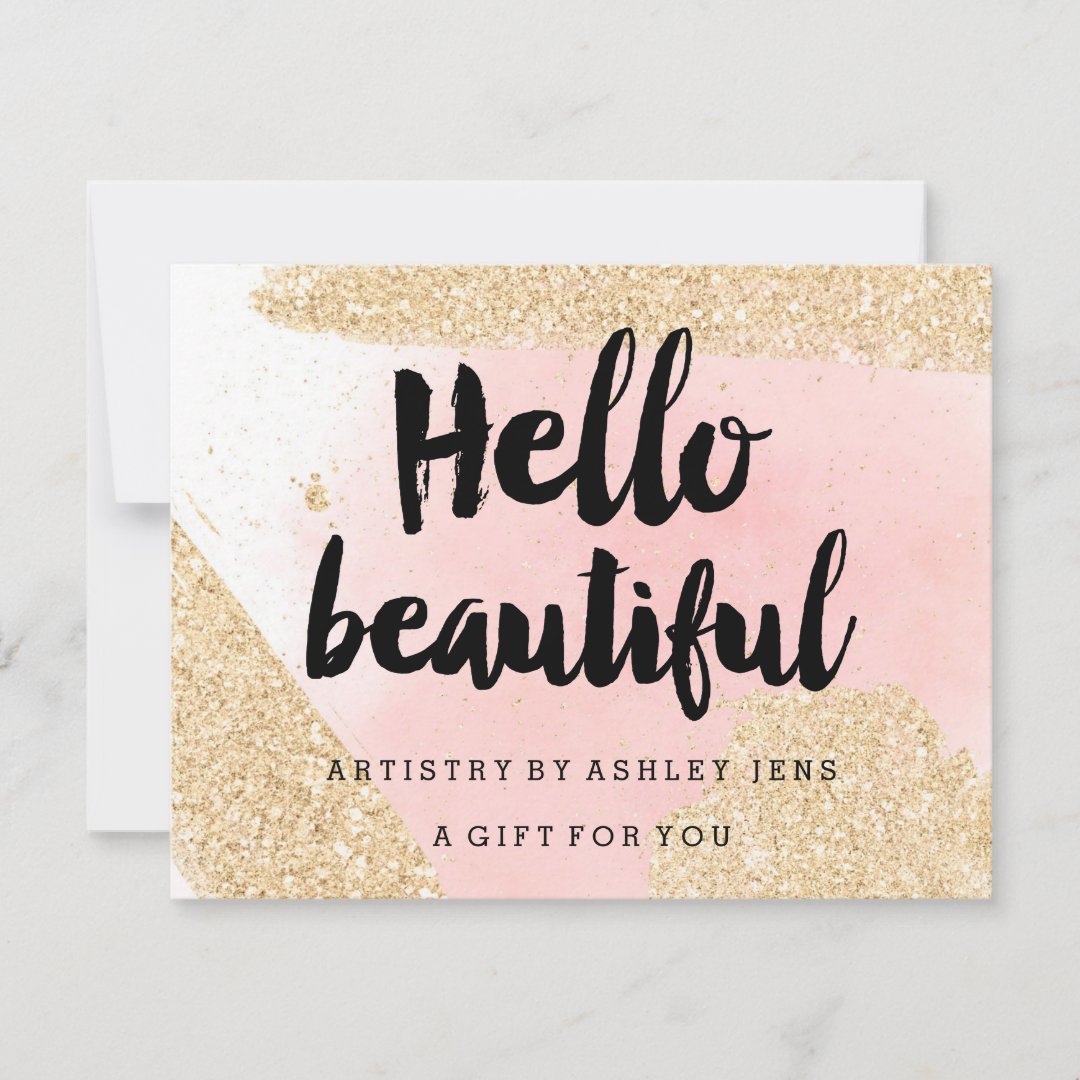 Gift certificate gold glitter pink hello script | Zazzle