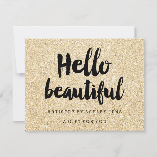 Gift certificate gold glitter sparkle hello script | Zazzle