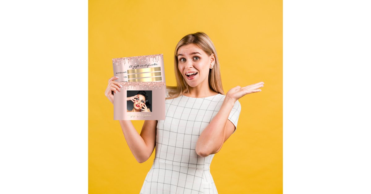 Gift Certificate Holidays Beauty Rose Glitter Drip Postcard | Zazzle