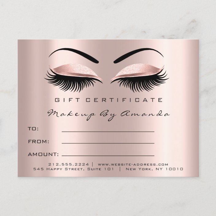 Gift Certificate Lashes Extension Makeup Brows Postcard | Zazzle.com