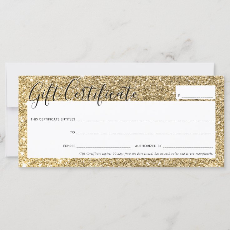 GIFT CERTIFICATE modern glamorous gold glitter bla | Zazzle