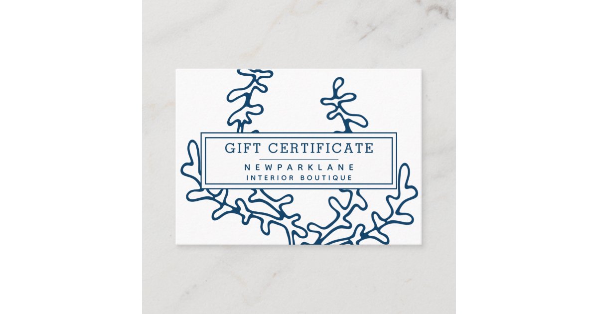 Gift Certificate Nautical Blue Sea Plant Pattern | Zazzle