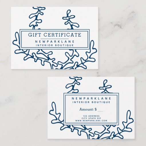 Gift Certificate Nautical Blue Sea Plant Pattern | Zazzle