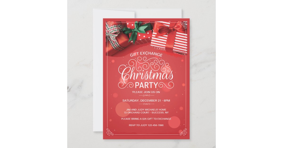 Gift Exchange Christmas Party Invitation | Zazzle