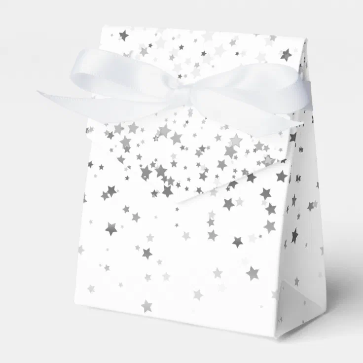 Gift/Favor Box in White & Silver Stars | Zazzle