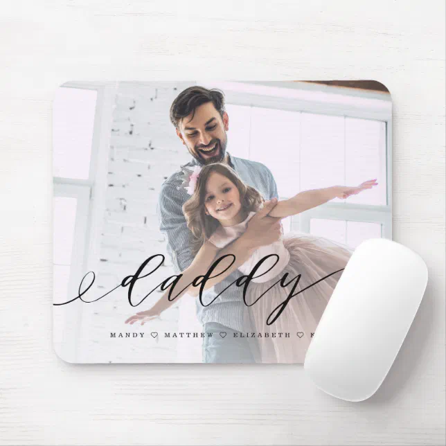 Gift for Dad | Daddy Black Script Overlay Photo Mouse Pad | Zazzle