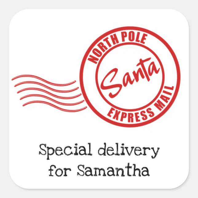Gift from Santa, Express Mail from North Pole Square Sticker | Zazzle