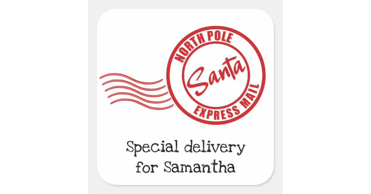 Gift from Santa, Express Mail from North Pole Square Sticker | Zazzle