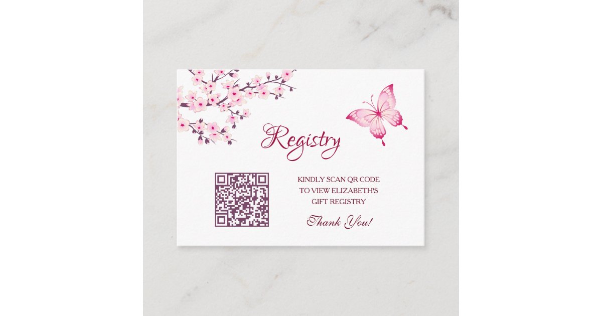Gift Registry QR Code | Butterfly Baby Shower Enclosure Card | Zazzle