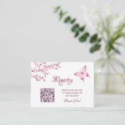 Gift Registry QR Code | Butterfly Baby Shower Enclosure Card | Zazzle