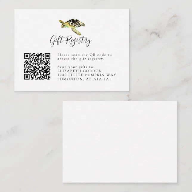 Gift Registry QR Code Sea Turtle Baby Shower Enclosure Card | Zazzle