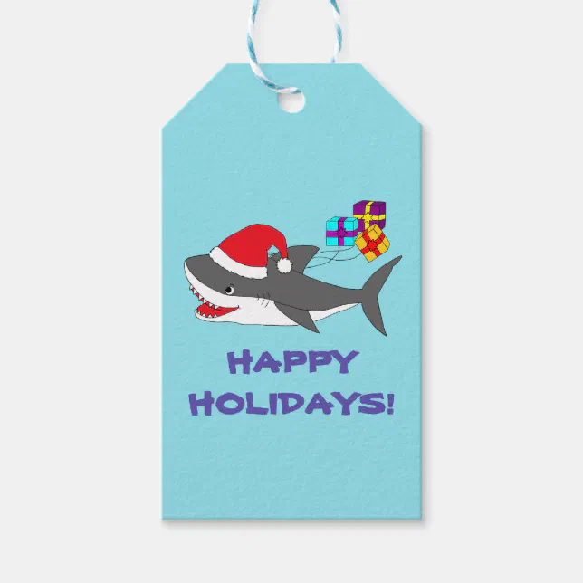 Gift tags with cute Holiday Shark | Zazzle