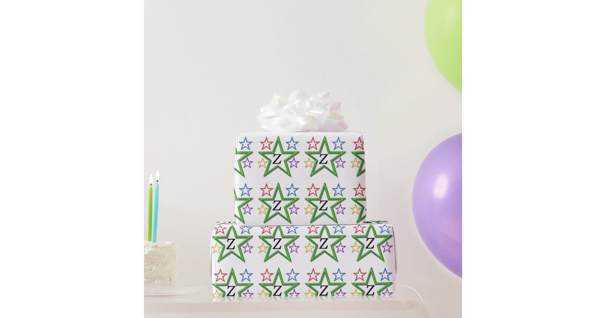 Gift Wrap - Stars with Initial | Zazzle