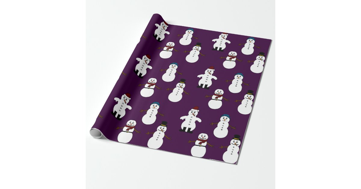 gift wrap Wrapping Paper purple snowman Christmas | Zazzle