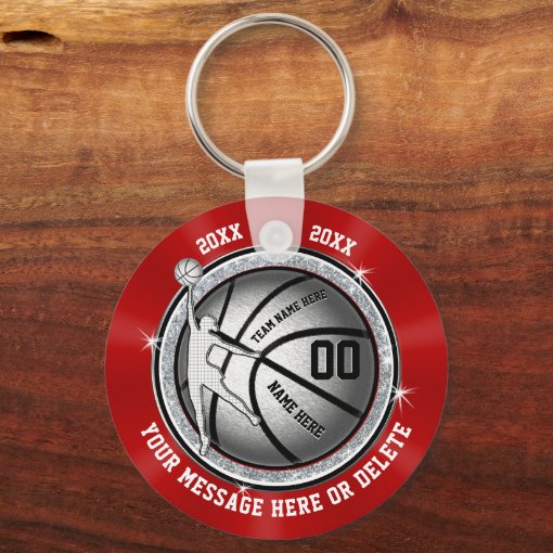 Gifts for Girl Basketball Players, Red and White Keychain | Zazzle