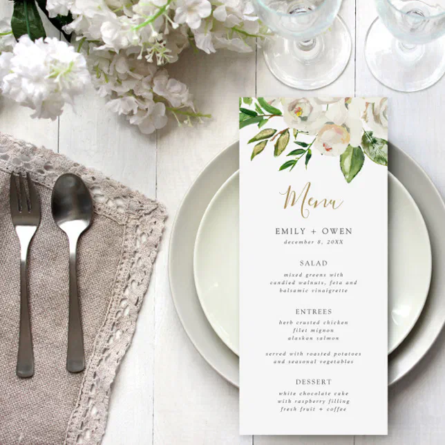 Gilded Blooms Wedding Menu Card | Zazzle