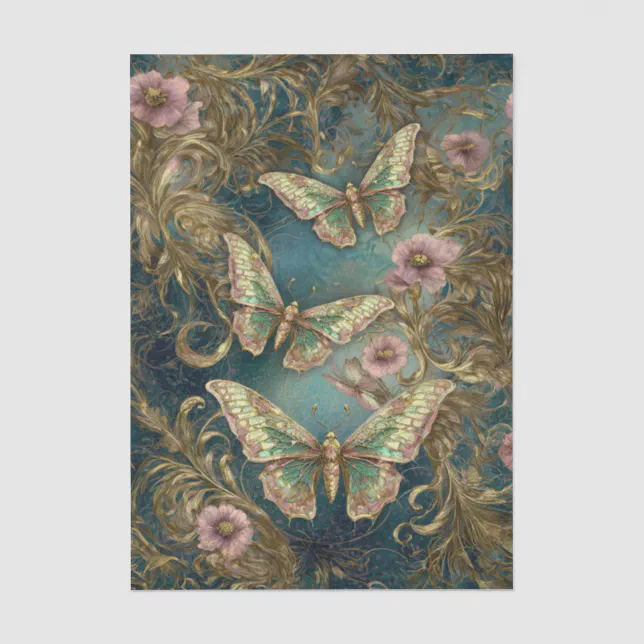 Gilded Butterfly Elegance - Art Nouveau Floral Tissue Paper | Zazzle