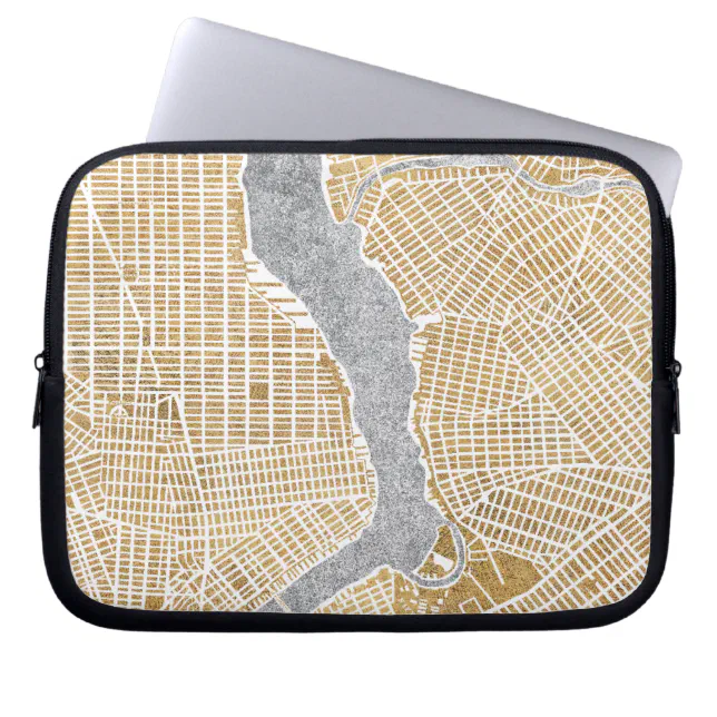 Gilded City Map Of New York Laptop Sleeve | Zazzle