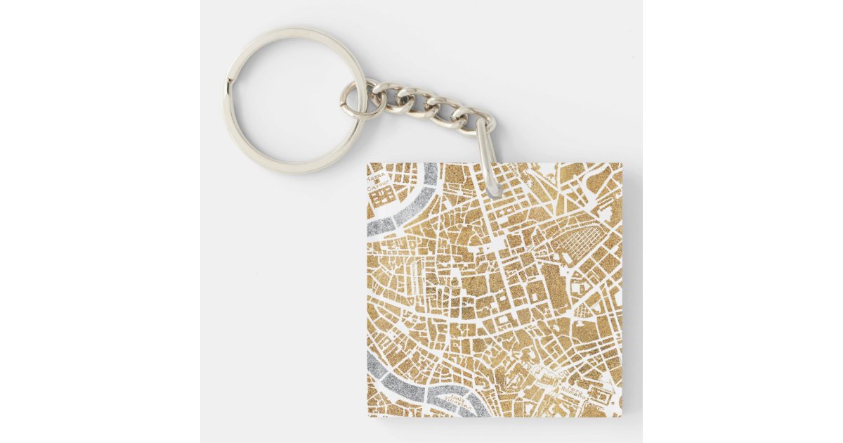 Gilded City Map Of Rome Keychain | Zazzle