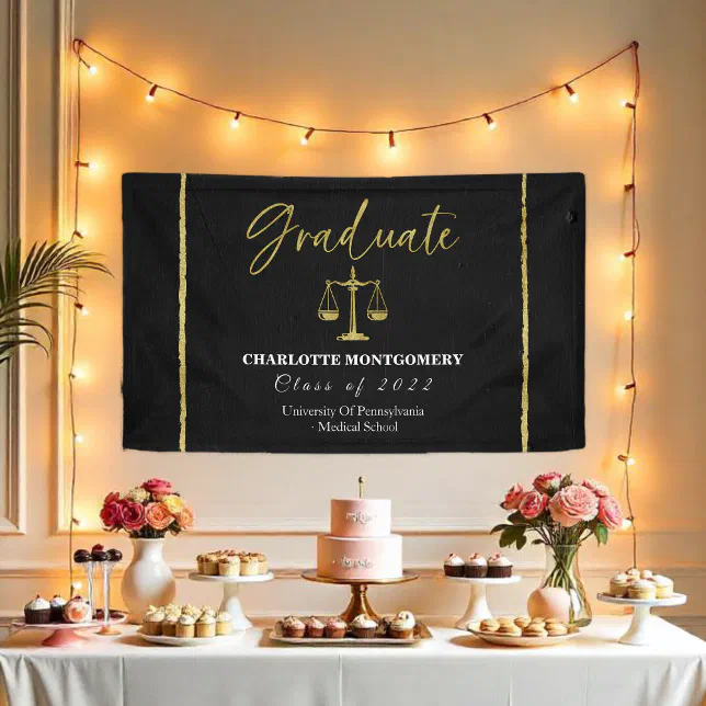 Gilded Dark Chalkboard Law School Graduation Party Banner | Zazzle