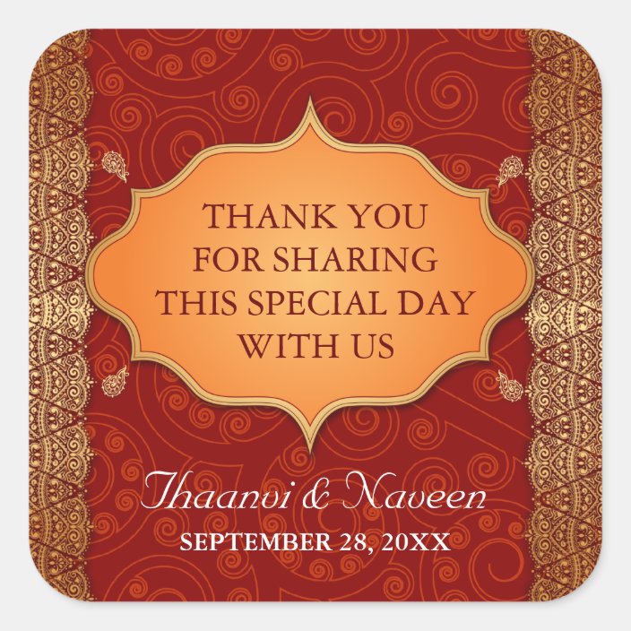 Gilded Edge Indian Frame Wedding Square Sticker | Zazzle.com