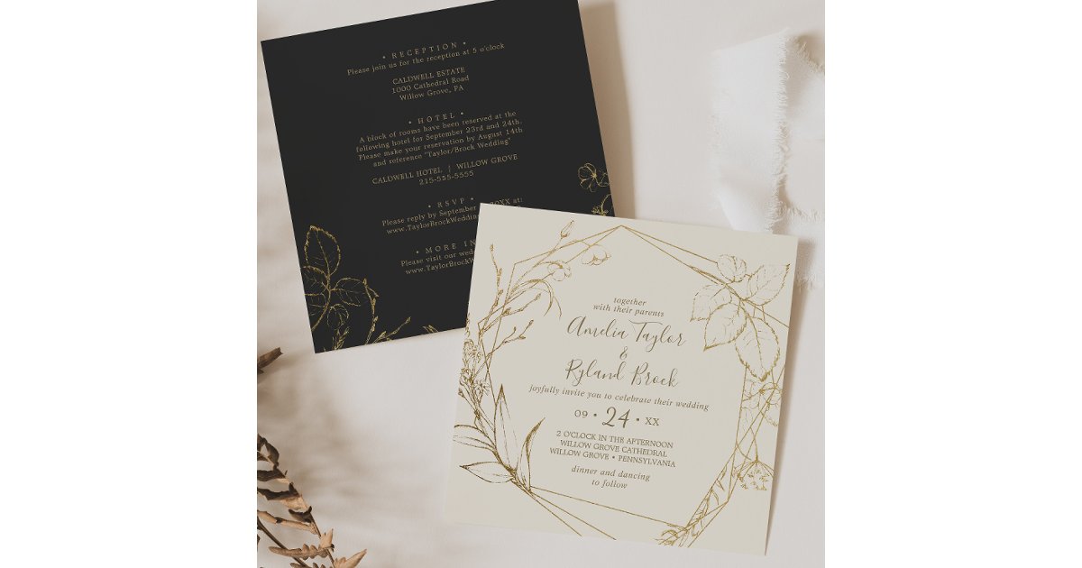 Gilded Floral | Cream and Gold All In One Wedding Invitation | Zazzle