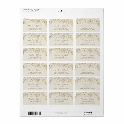Gilded Floral | Cream and Gold RSVP Address Labels | Zazzle