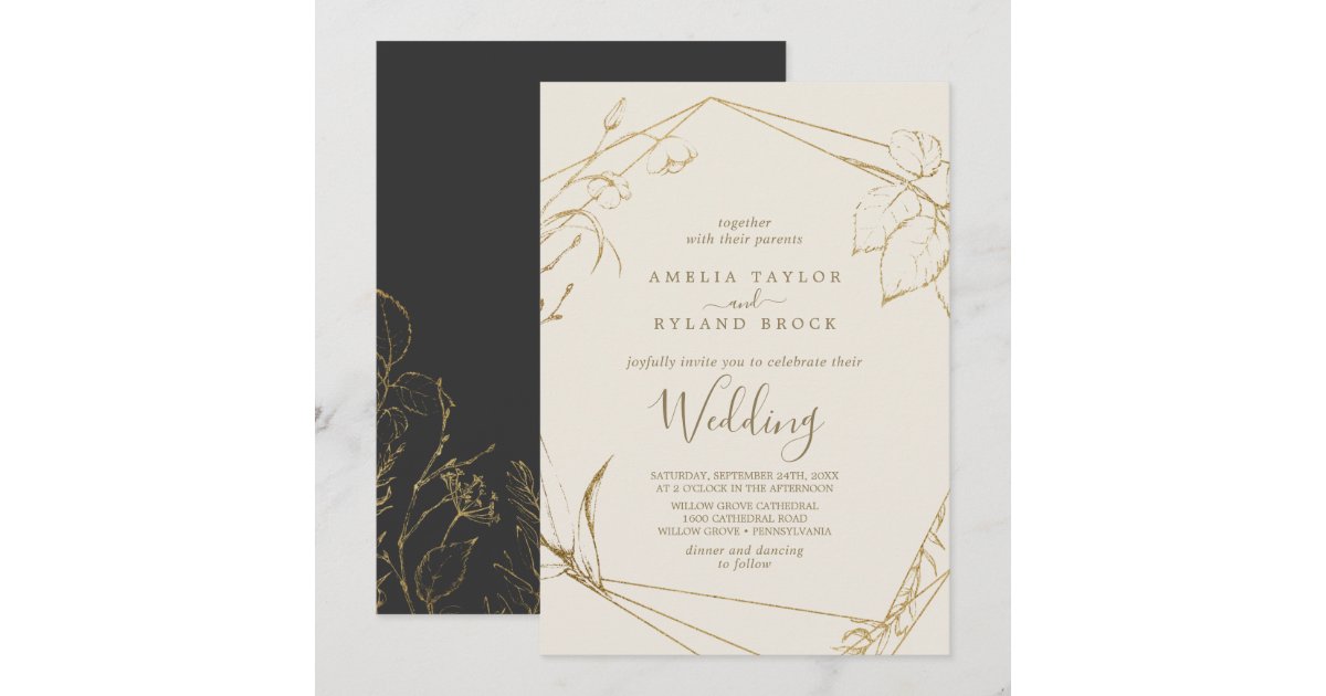 Gilded Floral | Cream and Gold Wedding Invitation | Zazzle