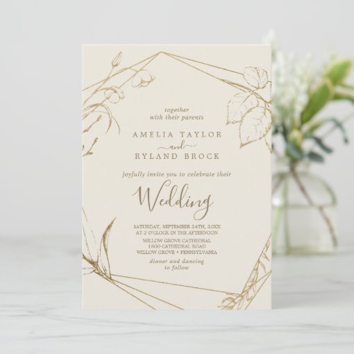 Gilded Floral | Cream and Gold Wedding Invitation | Zazzle