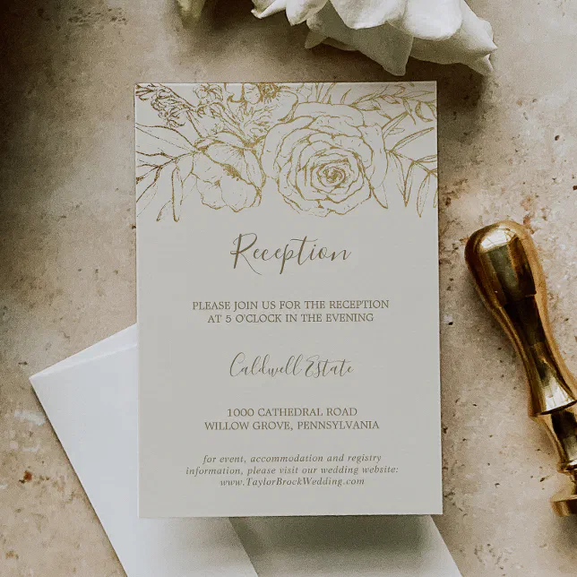 Gilded Floral | Cream & Gold Reception Enclosure Card | Zazzle