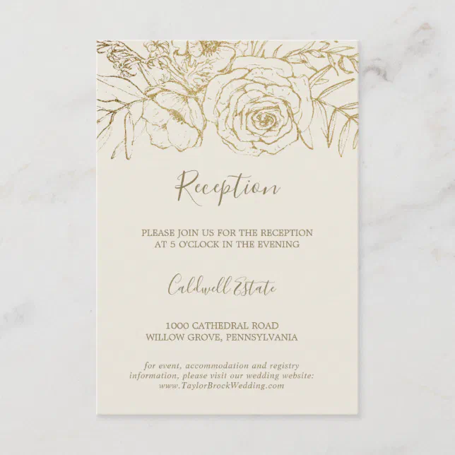Gilded Floral | Cream & Gold Reception Insert Card | Zazzle