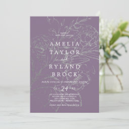 Gilded Floral Dusty Purple and Silve Faded Wedding Invitation | Zazzle