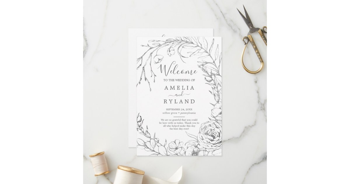Gilded Floral Wreath | Silver & White Wedding Program | Zazzle