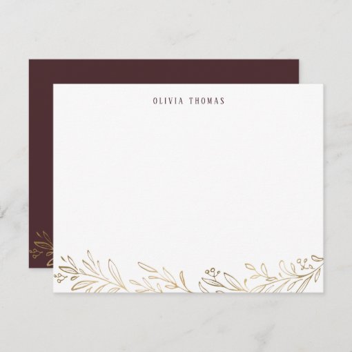 Gilded gold botanical personalized Stationery Note Card | Zazzle