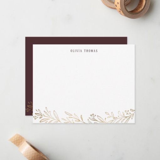 Gilded gold botanical personalized Stationery Note Card | Zazzle