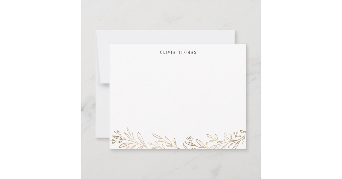 Gilded gold botanical personalized Stationery Note Card | Zazzle
