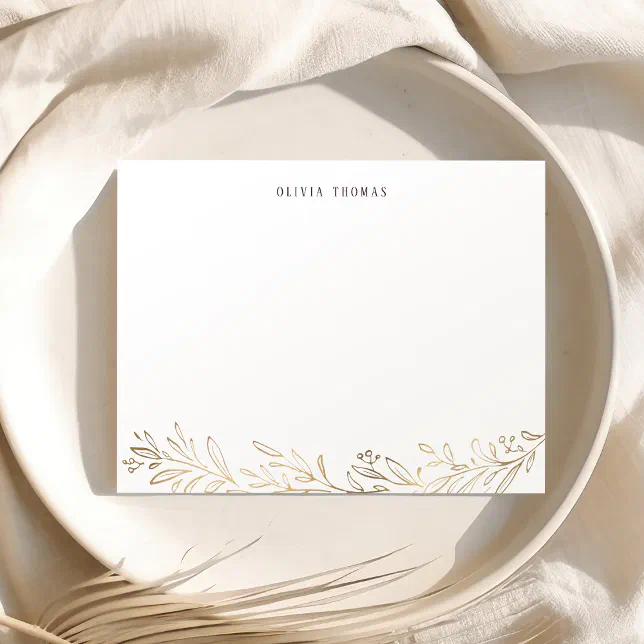 Gilded gold botanical personalized Stationery Note Card | Zazzle