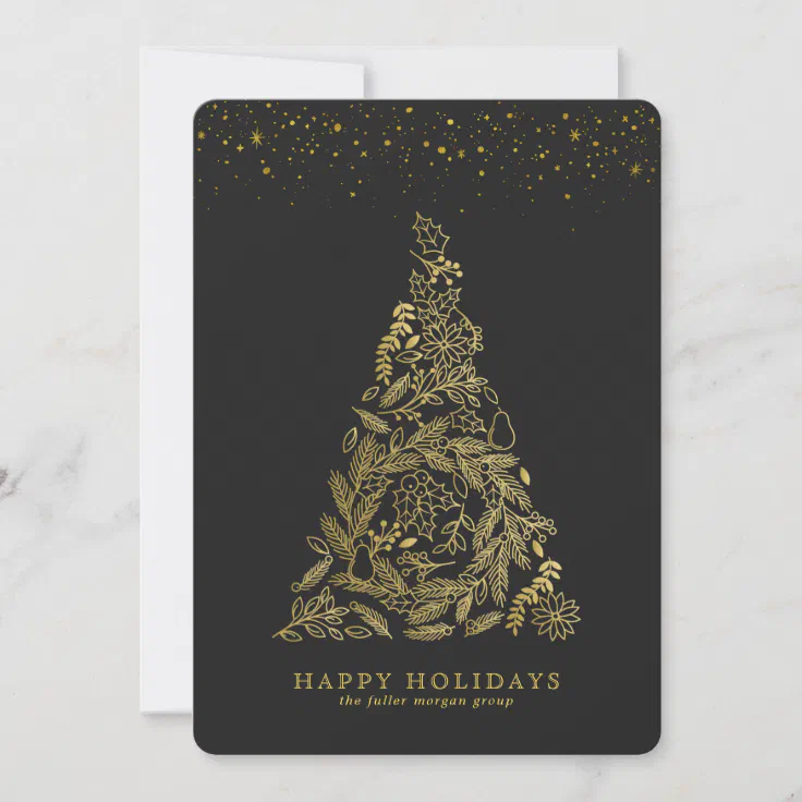 Gilded Gold Tree Corporate Holiday Card | Zazzle
